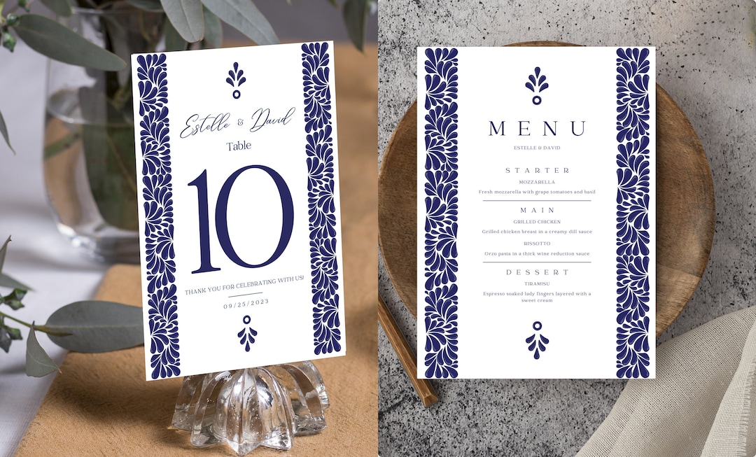Table Numbers & Menus (food+drinks) Templates for Weddings With ...