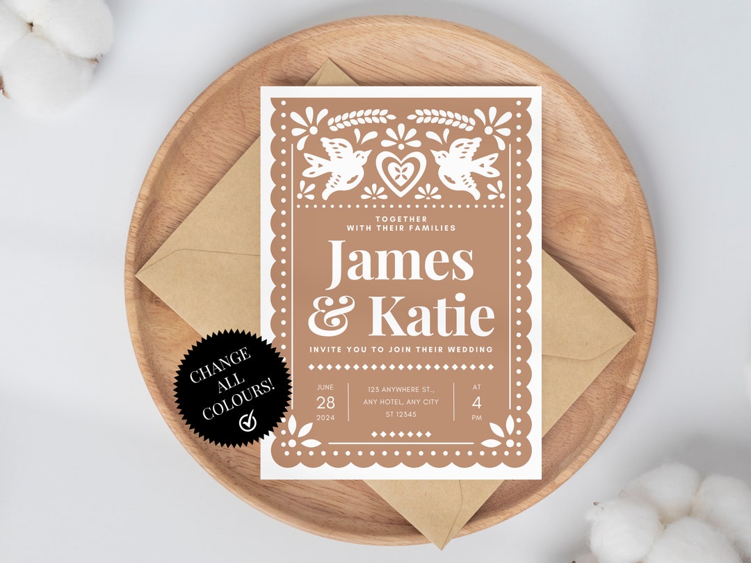 Mexican Wedding Invitation & Save the Date With Papel Picado Design ...