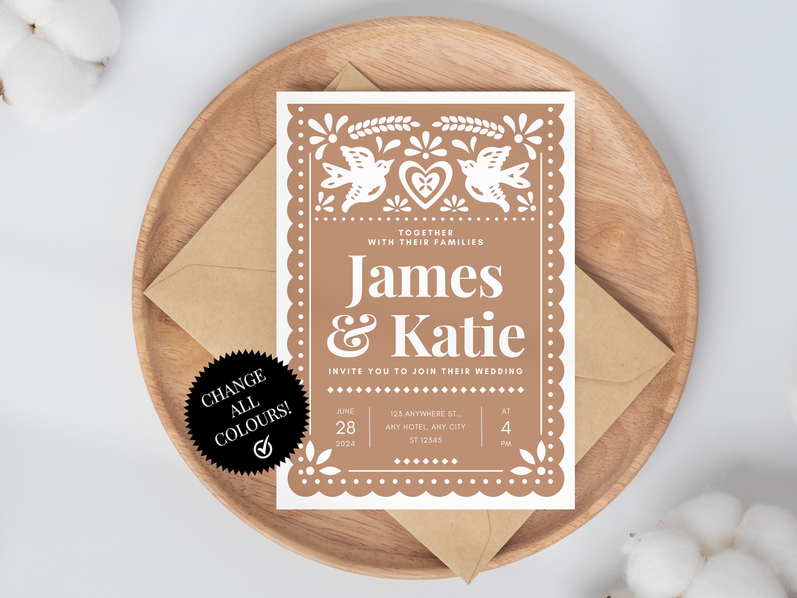 Mexican Wedding Invitation & Save the Date With Papel Picado Design ...