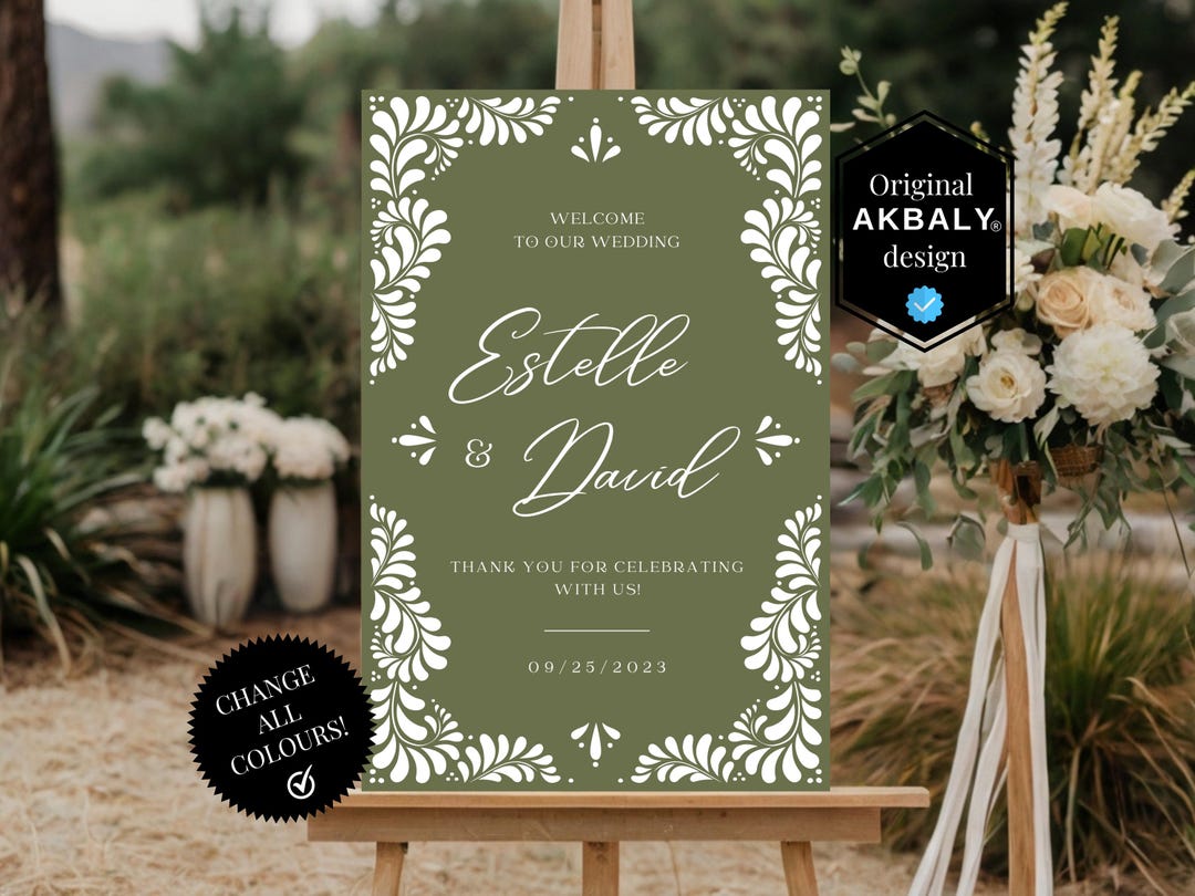 Talavera Wedding Welcome Sign Template Set of 3 | Green Talavera ...