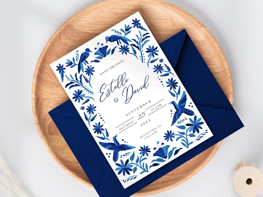 Mexican Wedding Invitation & Save the Date Template Set | Elegant Blue ...
