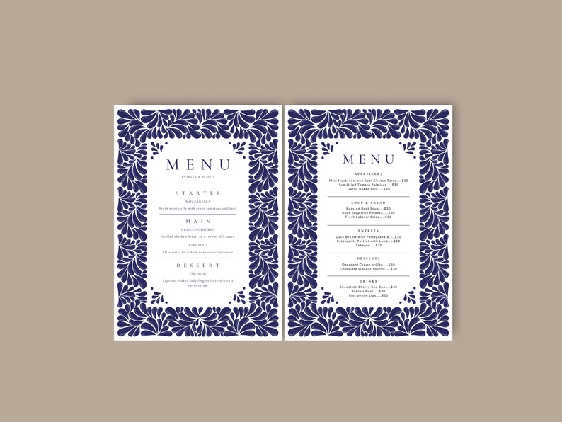 Mexican Talavera Menu Templates for Weddings & Restaurants #8. Includes ...