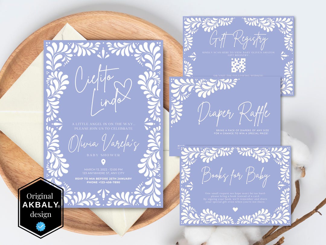 Cielito Lindo Mexican Talavera Invitation Set | Blue Talavera Baby ...