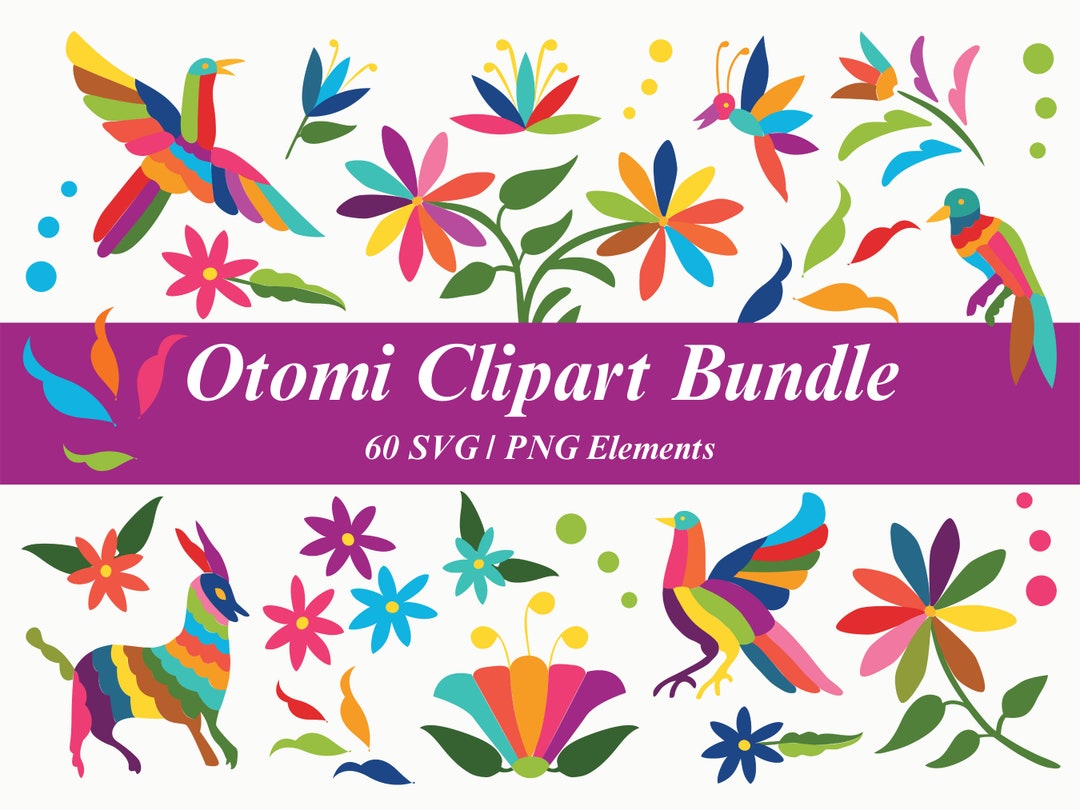 Mexican Otomi Clipart Bundle - Colorful Mexican Flower Set SVG PNG ...