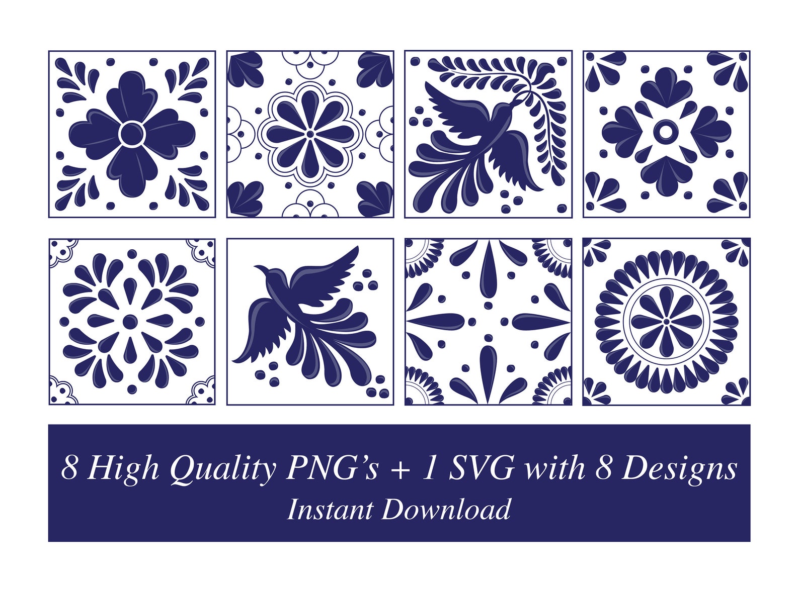 Beautiful Mexican Talavera Clip Art Set - 8 Mosaic Designs in Hight ...