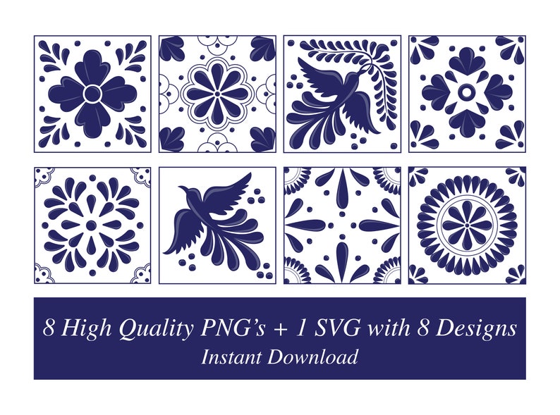 Beautiful Mexican Talavera Clip Art Set - 8 Mosaic Designs in Hight ...