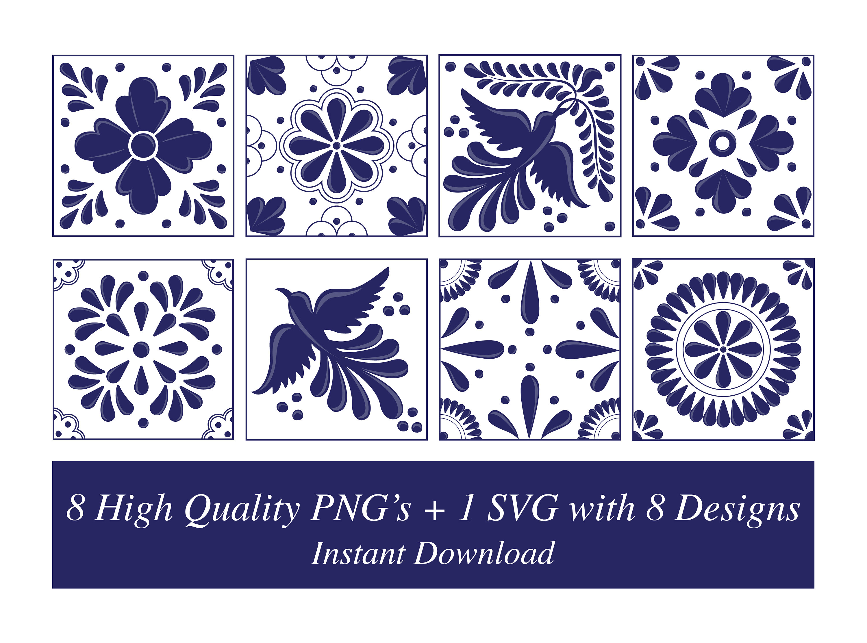 Beautiful Mexican Talavera Clip Art Set - 8 Mosaic Designs in Hight ...