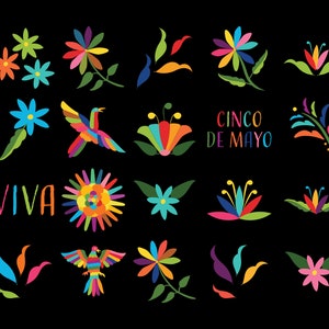 Mexican Otomi Clipart Bundle - Colorful Mexican Flower Set SVG PNG ...