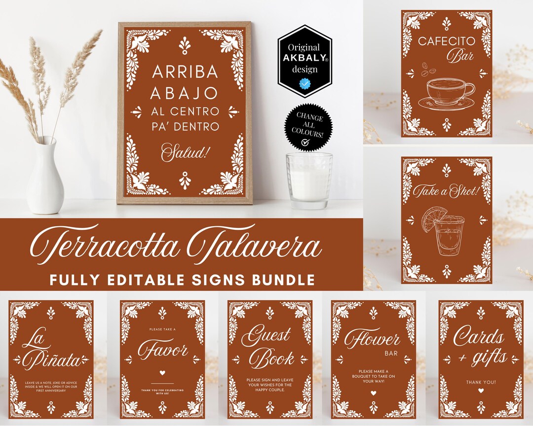 Terracotta Talavera Sign Templates Bundle | Papel Picado Wedding Decor ...