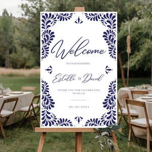 Talavera Wedding Welcome Sign Template Set of 3 | Blue Talavera Welcome ...