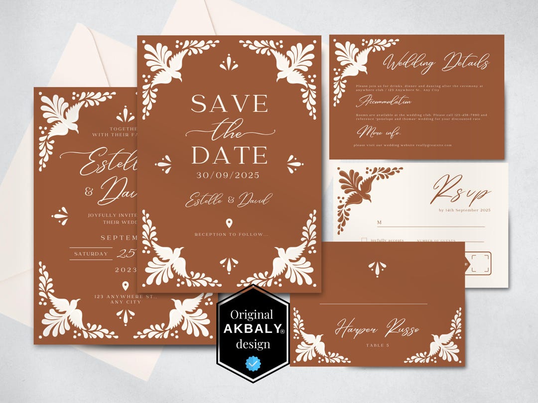 Barro Wedding Invitation Template Bundle | Mexican Boho, Talavera ...