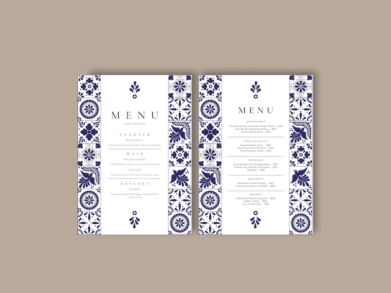 Mexican Talavera Tiles Menu Template 2 Digital Format for - Etsy