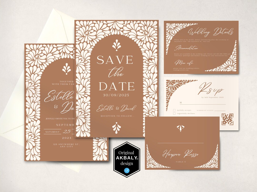 Hacienda Wedding Invitation Template Bundle | Boho Rustic Talavera ...