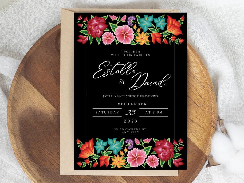 Wedding Invitation & Save the Date, Oaxaca Floral Design #2B | Mexican ...