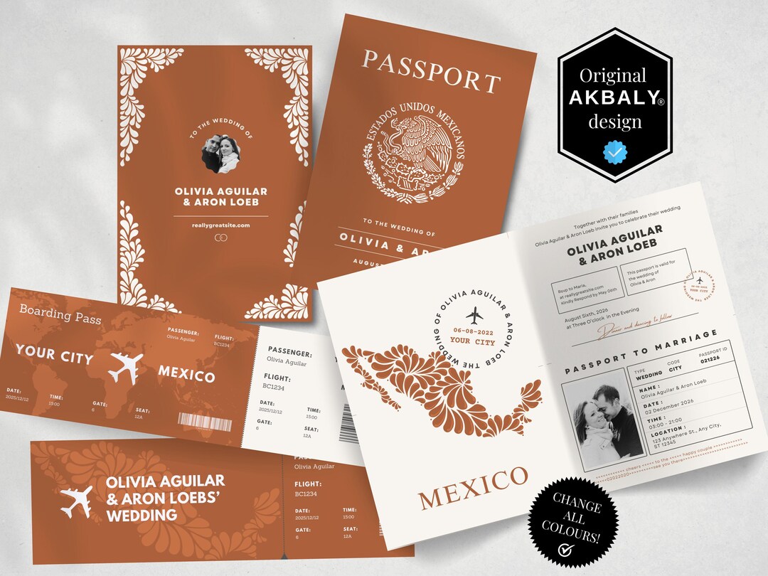 Mexican Passport & Boarding Pass Wedding Invitation Templates ...