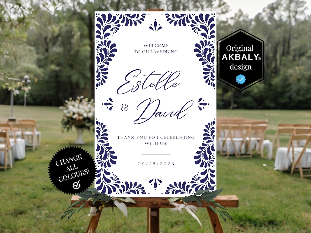 Talavera Wedding Welcome Sign Template Set of 3 | Blue Talavera Welcome ...