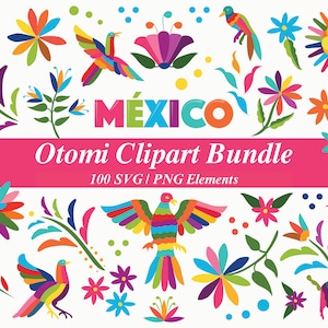 Mexican Otomi Clipart Bundle - Colorful Mexican Flower Set SVG PNG ...