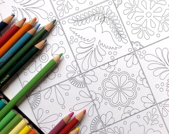 Talavera Printable Mexican Tile Coloring Page - Etsy