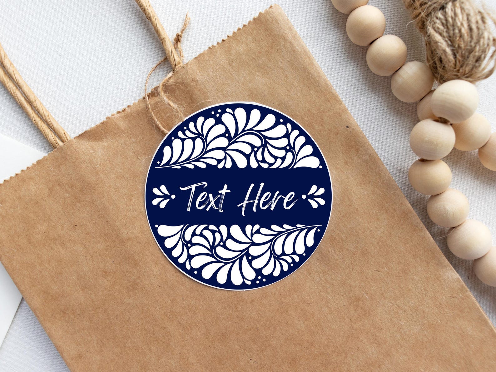 Mexican Talavera Label Template | Round Digital Sticker | Blue Talavera ...