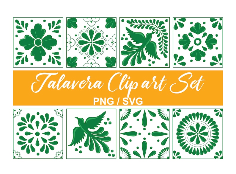 Mexican Talavera Clipart Set - 8 Beautiful Mosaic Designs in Hight ...