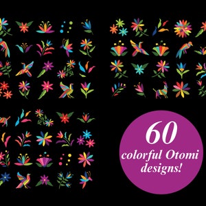 Mexican Otomi Clipart Bundle - Colorful Mexican Flower Set SVG PNG ...