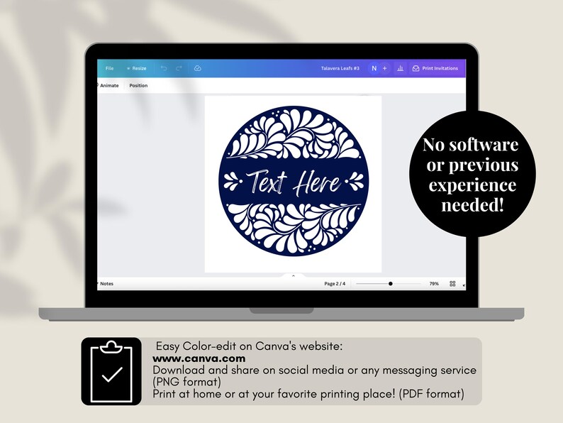 Mexican Talavera Label Template | Round Digital Sticker | Blue Talavera ...