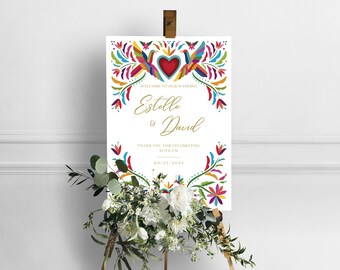 Mexican Wedding Welcome Sign Template Colorful Otomi Design - Etsy