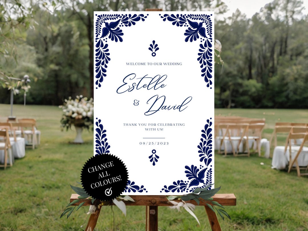 Mexican Talavera Wedding Welcome Sign Template - Blue Talavera "birds ...
