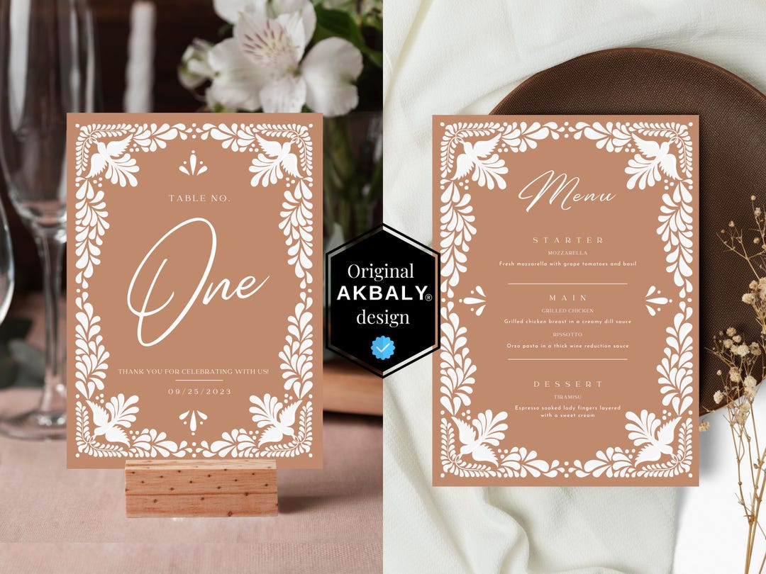 Talavera Wedding Table Numbers & Menus (food+drinks) Template Set ...