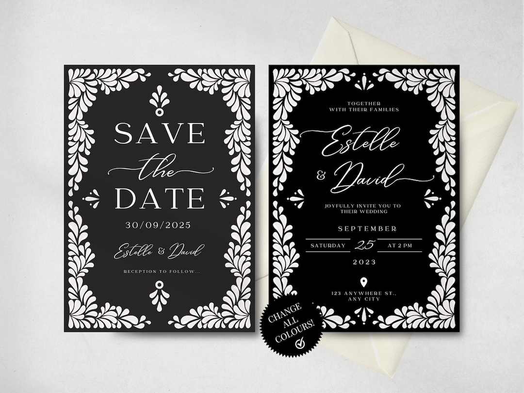Black & White Talavera Save the Date and Wedding Invitation Template ...