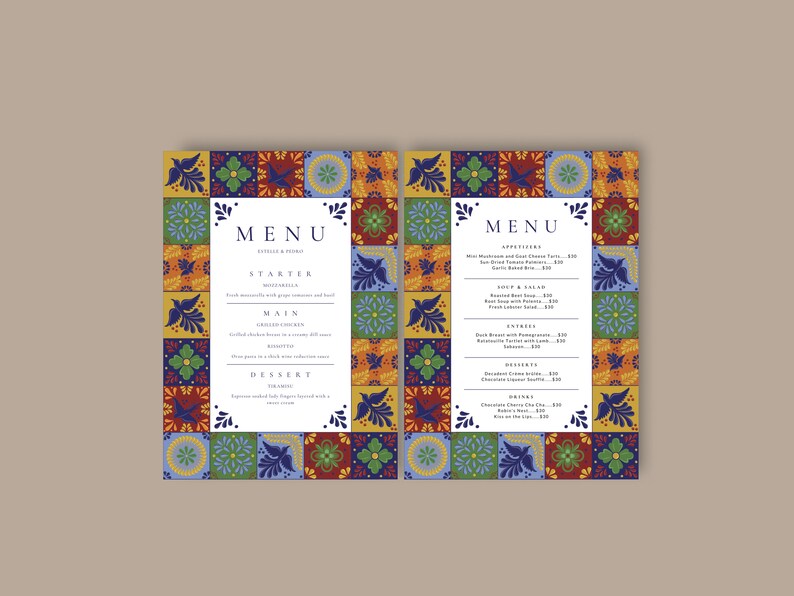 Colorful Mexican Talavera Tiles Menu Template 6 Digital - Etsy