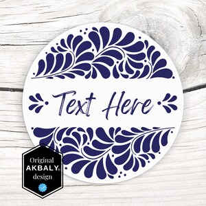Mexican Talavera Label Template | Round Digital Sticker | Blue Talavera ...