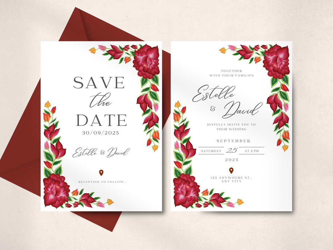 Wedding Invitation & Save the Date, Oaxaca Floral Design #3 | Mexican ...