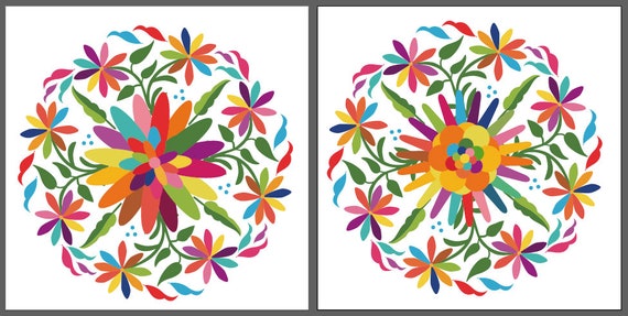 Mexican Flowers Floral Otomi Designs in Vector Set of 2 - Etsy