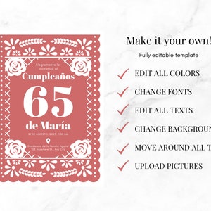 Papel Picado Birthday Invitation Template Set of 2 Spanish English ...