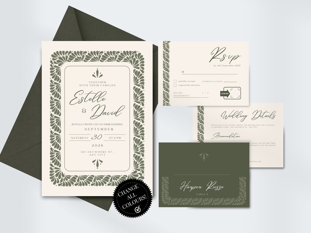 Wedding Template Bundle | Modern Unique Talavera Inspired Wedding Invitation, RSVP, Details ...