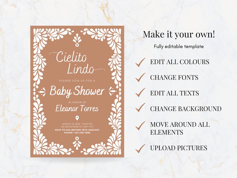 Cielito Lindo Baby Shower Invitation Template | Boho Gender Neutral ...