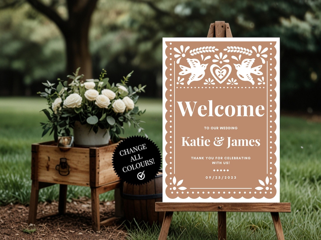 Mexican Papel Picado Wedding Welcome Sign Templates | Set of 3 Formats ...