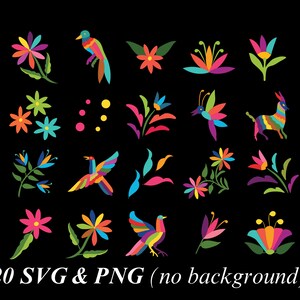Mexican Otomi Clipart Bundle - Colorful Mexican Flower Set SVG PNG ...