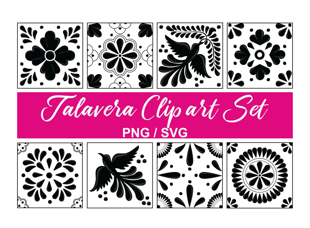 Mexican Talavera Clipart Set - 8 Beautiful Mosaic Designs in Hight ...