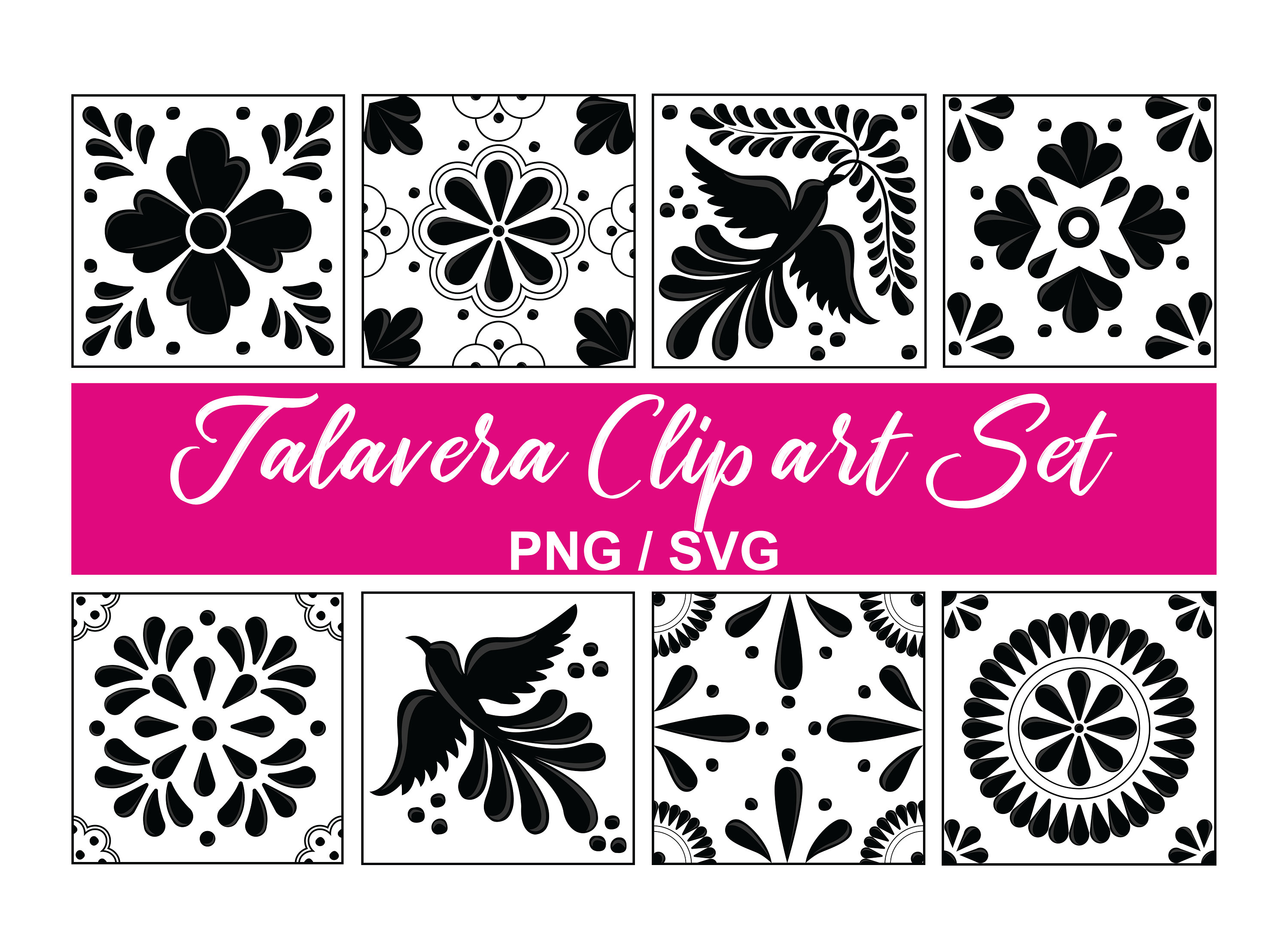 Mexican Talavera Clipart Set 8 Beautiful Mosaic Designs in - Etsy