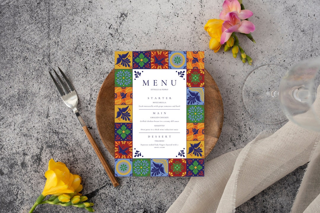Colorful Mexican Talavera Tiles Menu Template #6 - Digital Format for ...