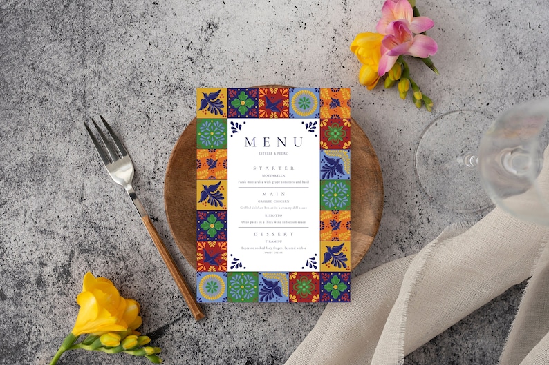 Colorful Mexican Talavera Tiles Menu Template 6 Digital - Etsy
