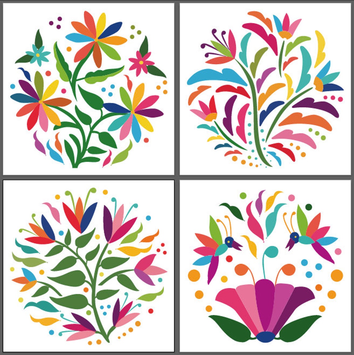 Mexican Flowers Floral Otomi Designs in Vector Set of 4 - Etsy