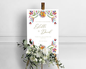 Mexican Wedding Welcome Sign Template Colorful Otomi Design - Etsy