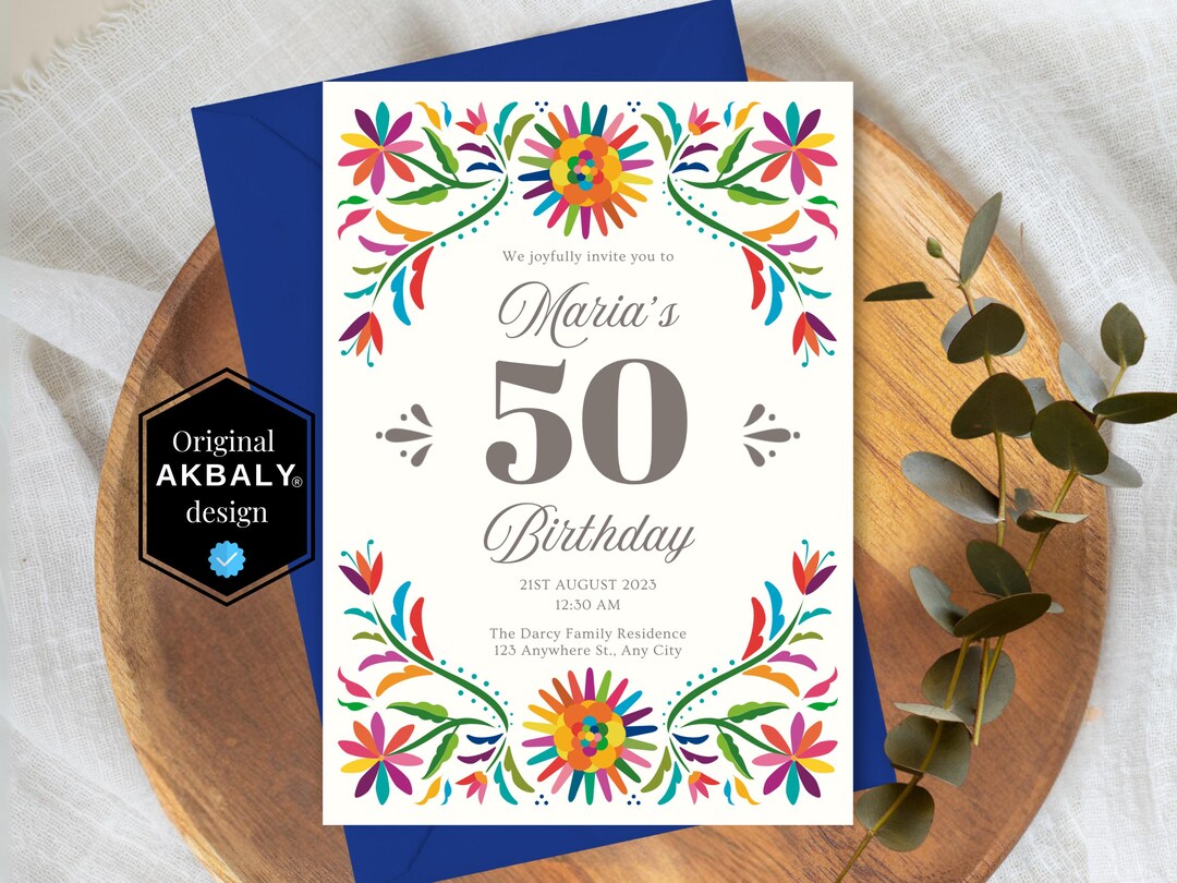 Mexican Birthday Party Invitation Template | Otomi Party Editable ...
