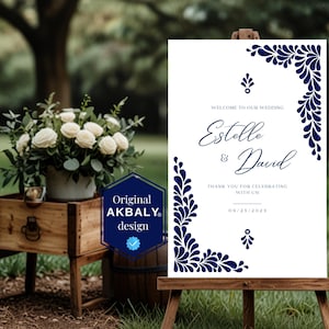 Mexican Talavera Wedding Welcome Sign Template - Blue Talavera "leaves ...