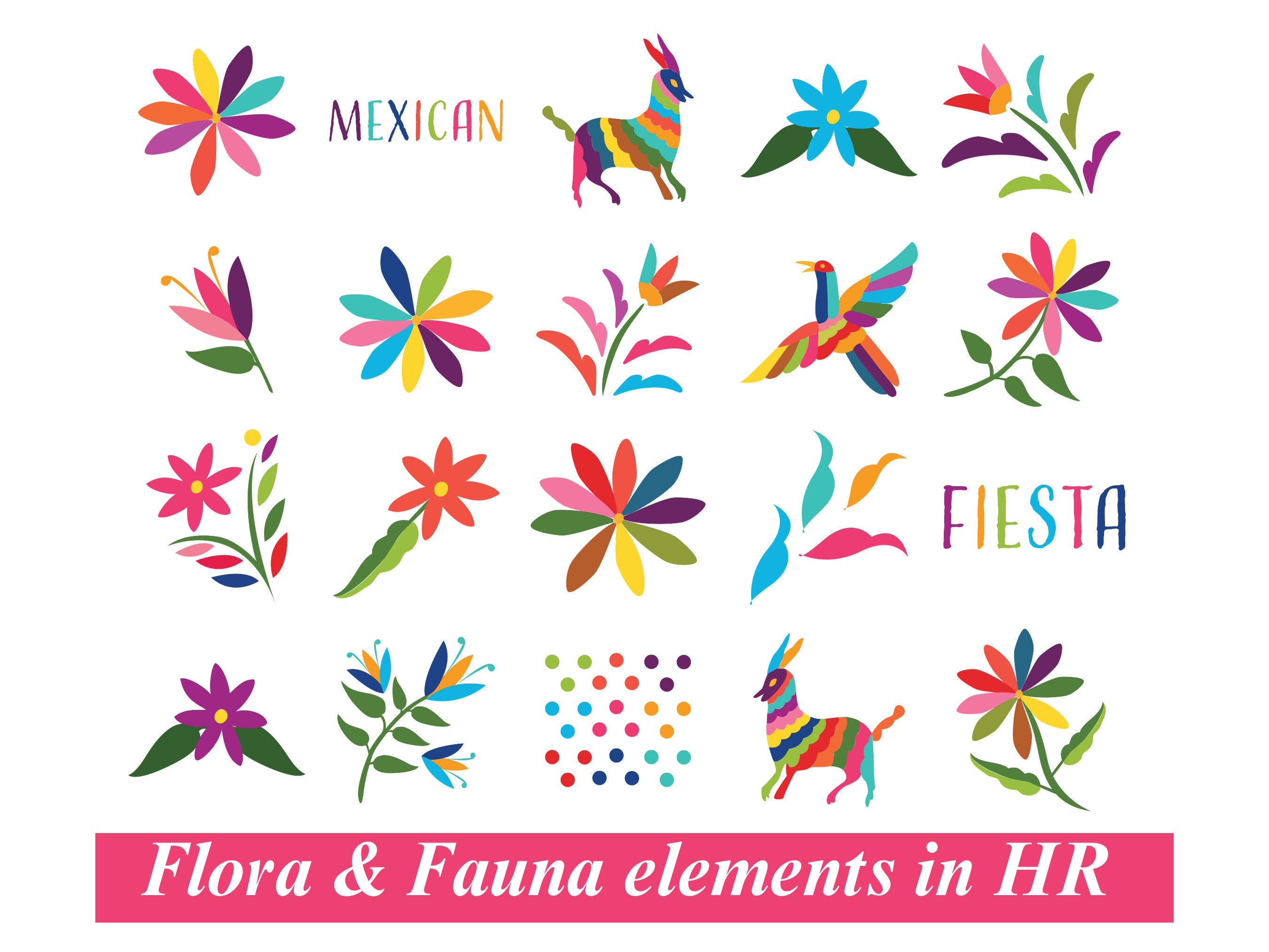 Mexican Otomi Clipart Bundle - Colorful Mexican Flower Set SVG PNG ...