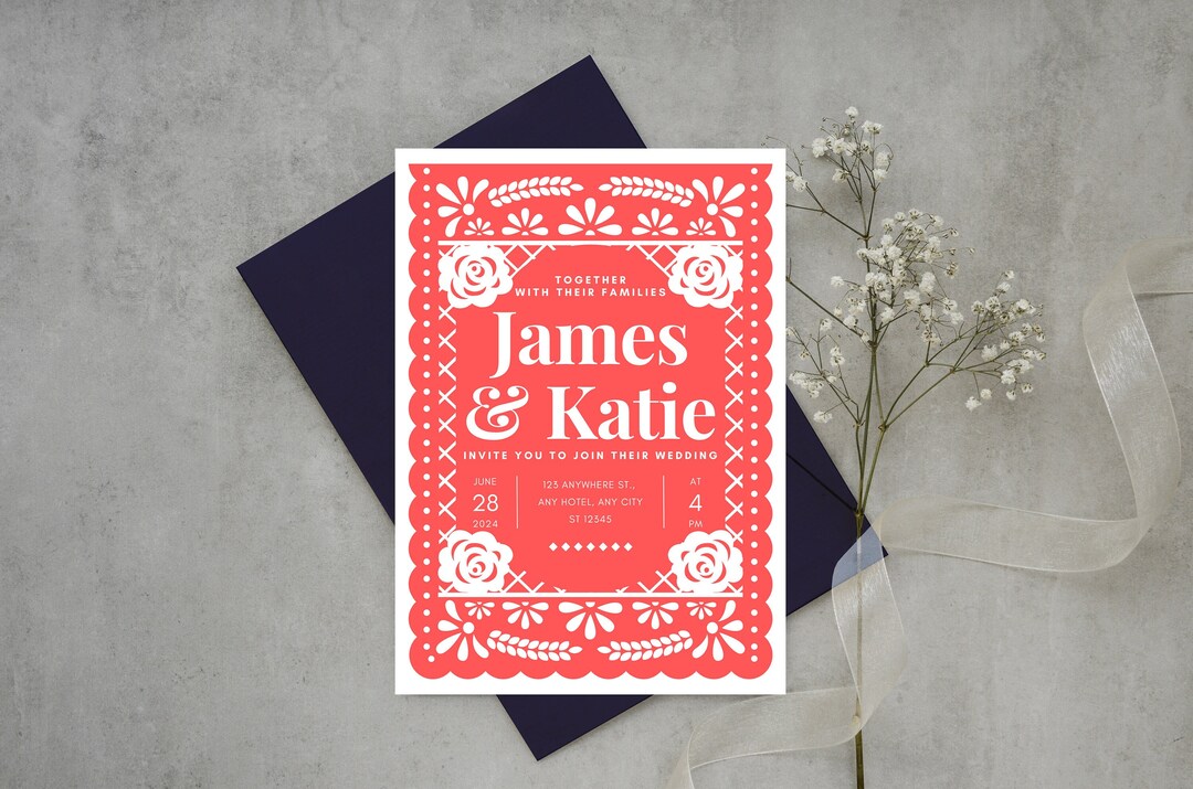 Mexican Wedding Invitation & Save the Date With Papel Picado Design ...