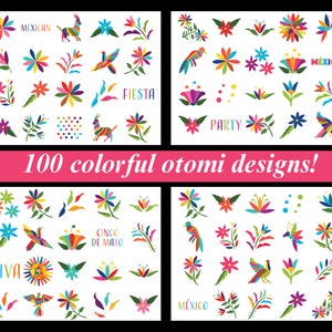Mexican Otomi Clipart Bundle - Colorful Mexican Flower Set SVG PNG ...